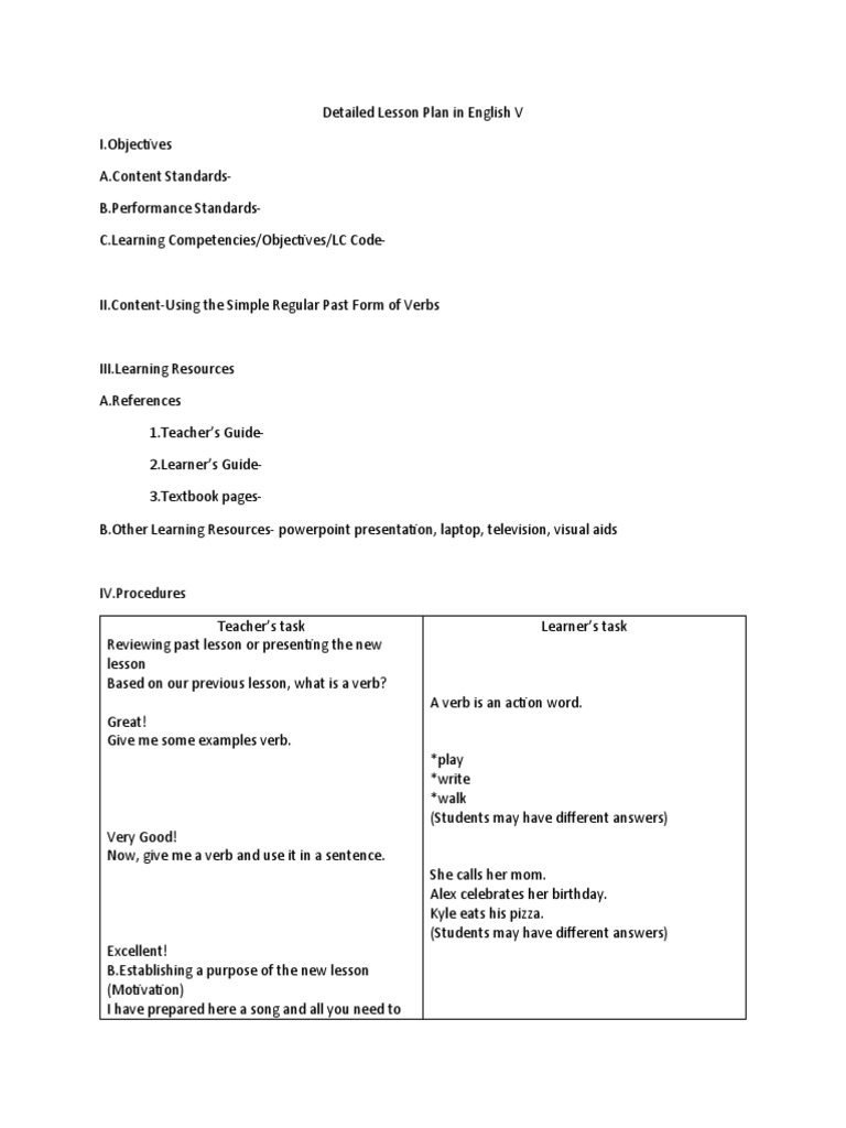Detailed Lesson Plan in English V | PDF