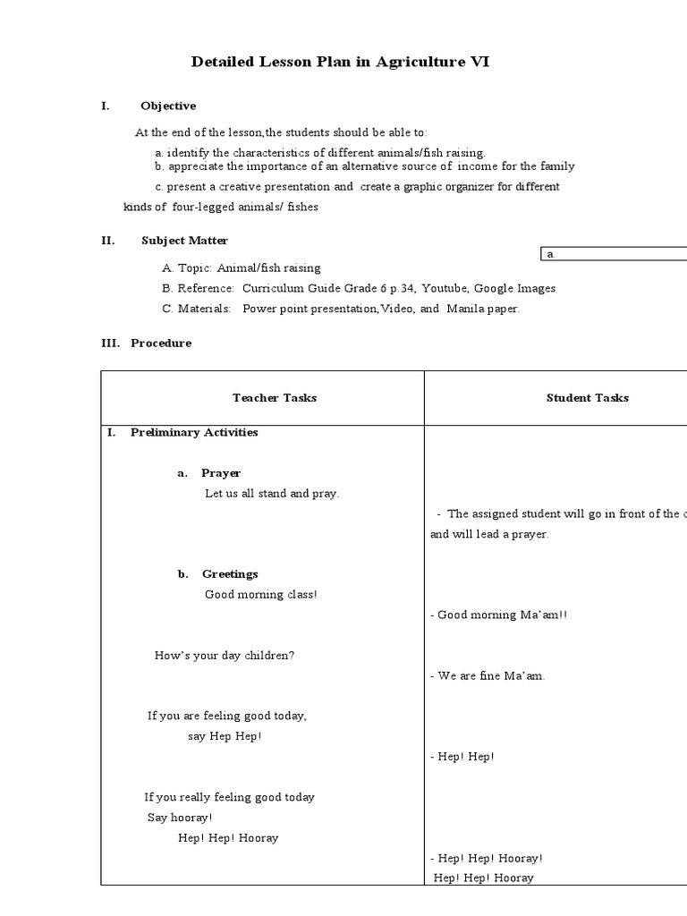 Detailed Lesson Plan in Agriculture VI: I. Objective | PDF
