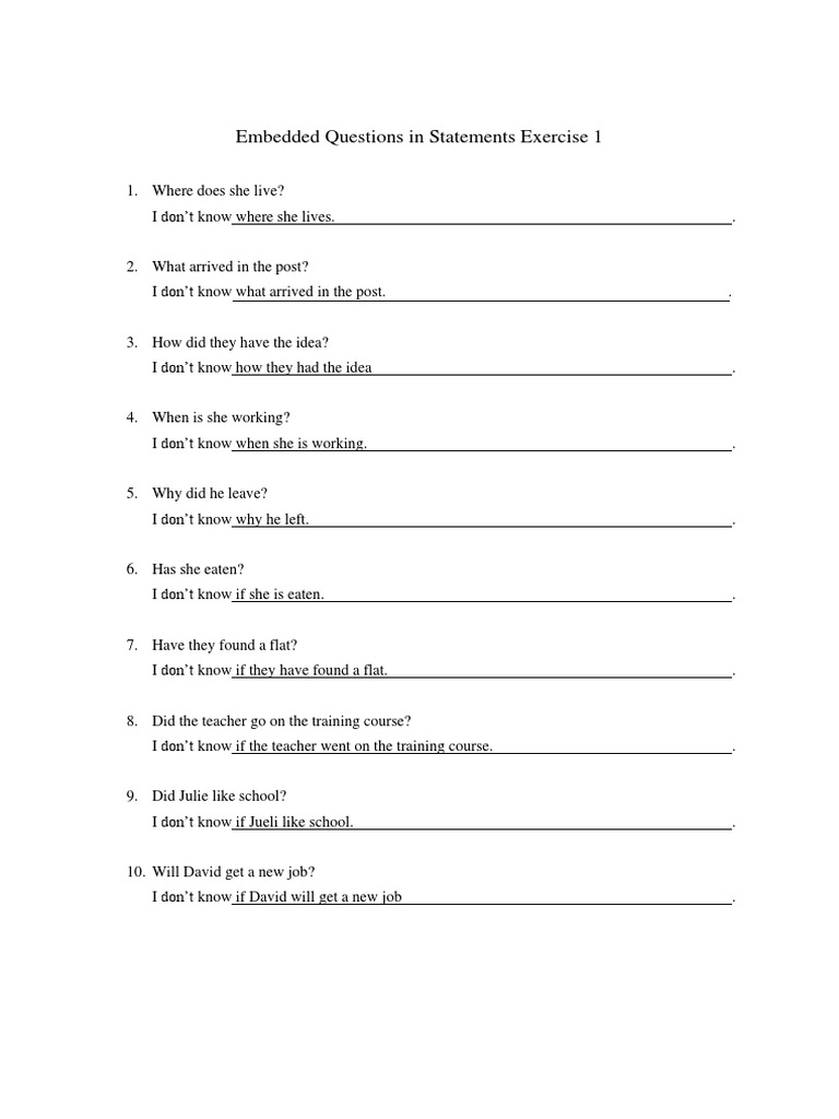Embedded Questions in Statements Exercise 1 | PDF | Beverages