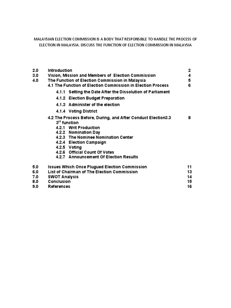 The Function of Election Commission in Malaysia | PDF | Elections ...