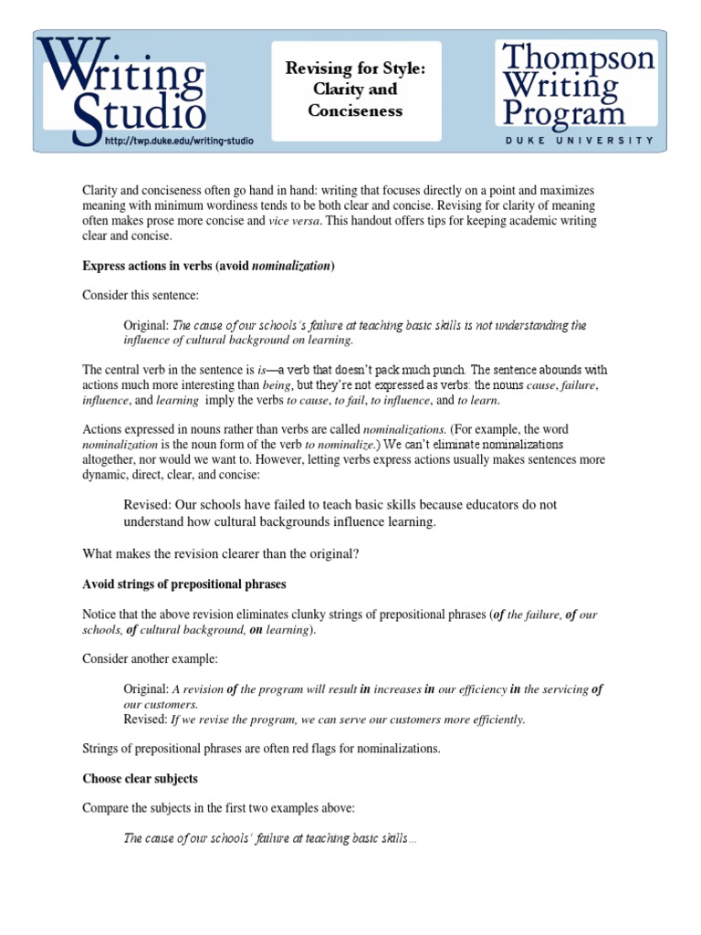 Enhancing Clarity and Conciseness in Writing | PDF | Verb | Sentence ...