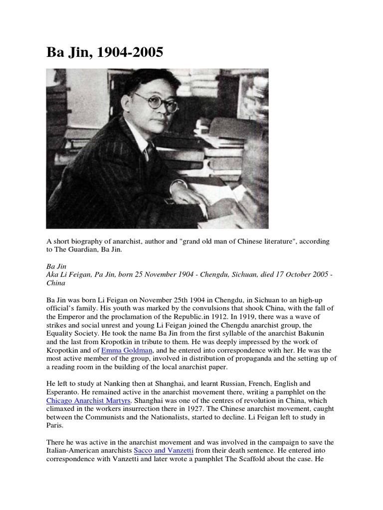 Ba Jin, 1904-2005 PDF | PDF | Left Wing Politics | Anarchism