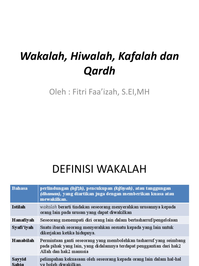 Wakalah, Hiwalah, Kafalah Dan Qardh | PDF