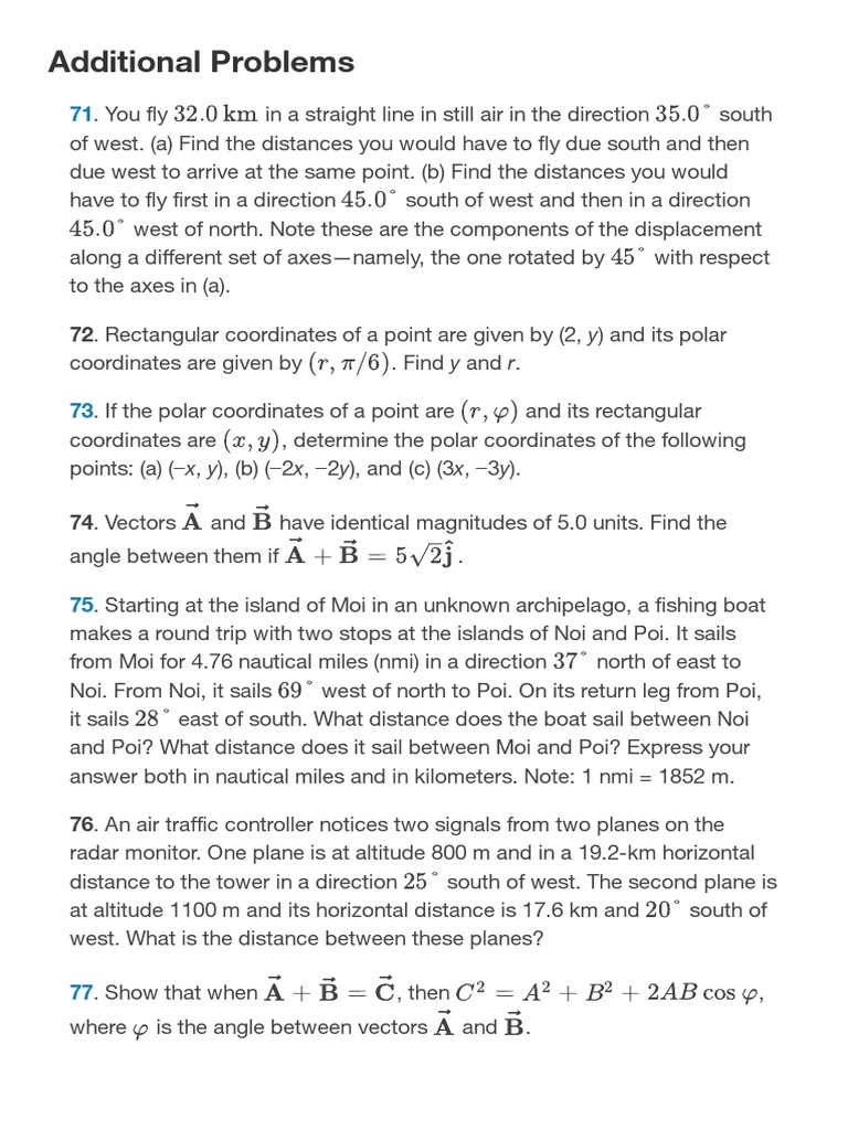 Solving Problems Involving Vectors, Coordinate Systems, and Plane ...