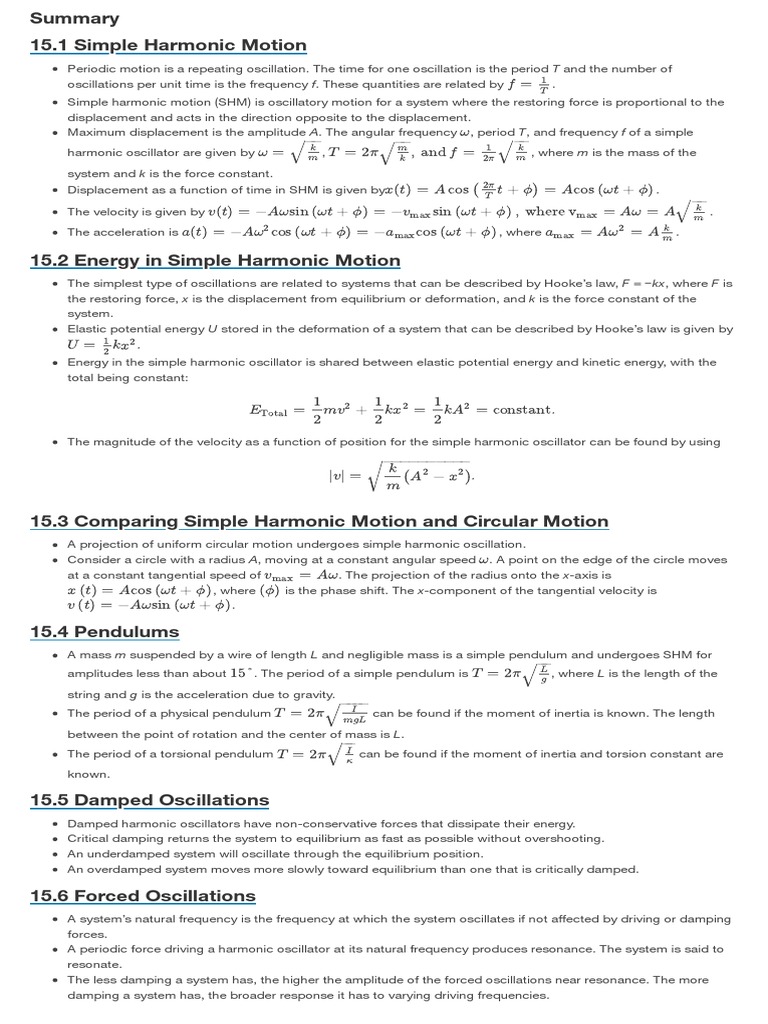 Ch. 15 SHM Summary | PDF | Resonance | Oscillation