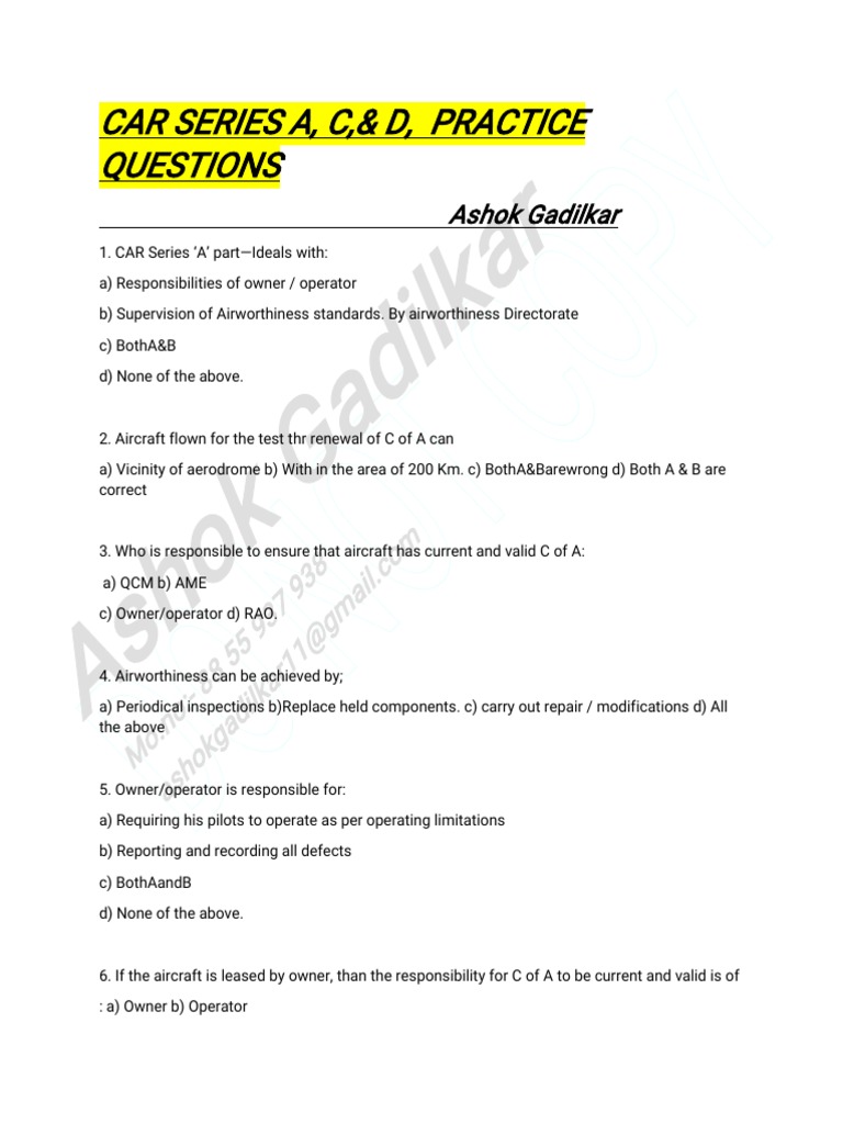 CAR Series A, C & D Practice Questions | PDF | Reliability Engineering ...