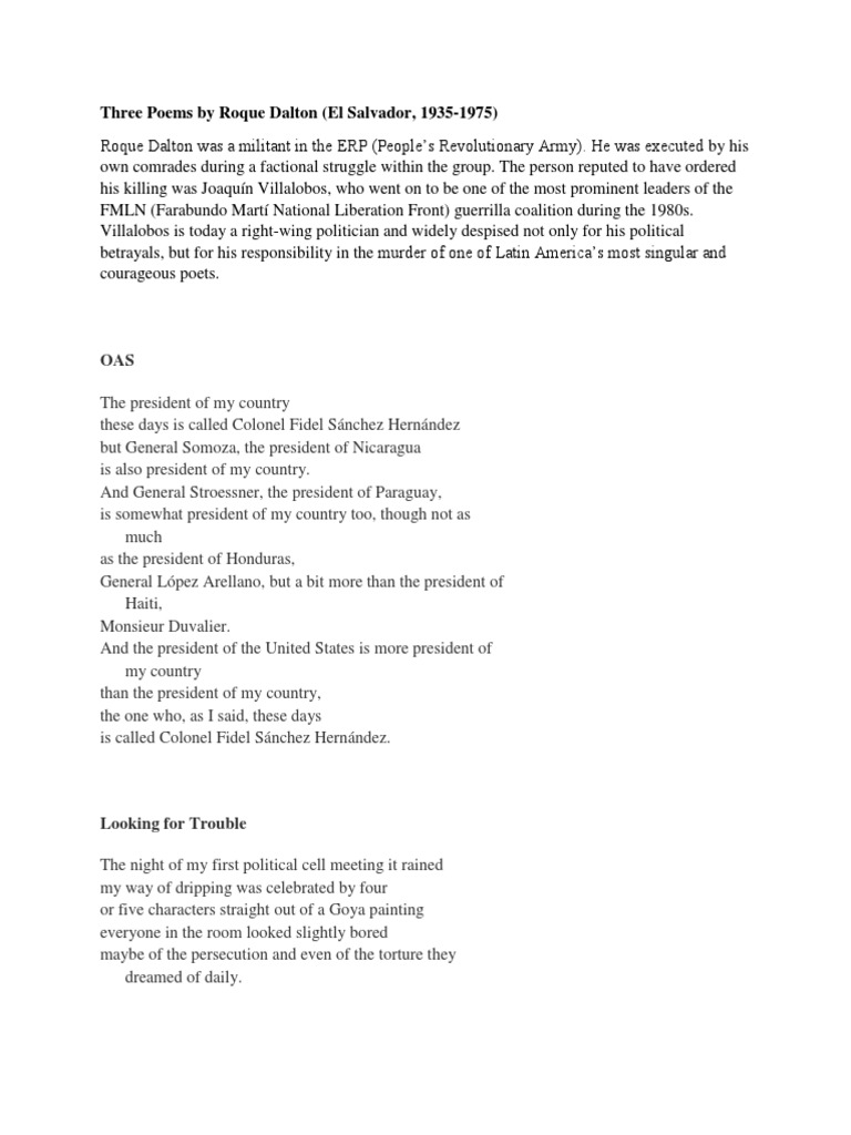 Three Poems by Roque Dalton (El Salvador, 1935-1975) | PDF | Central ...