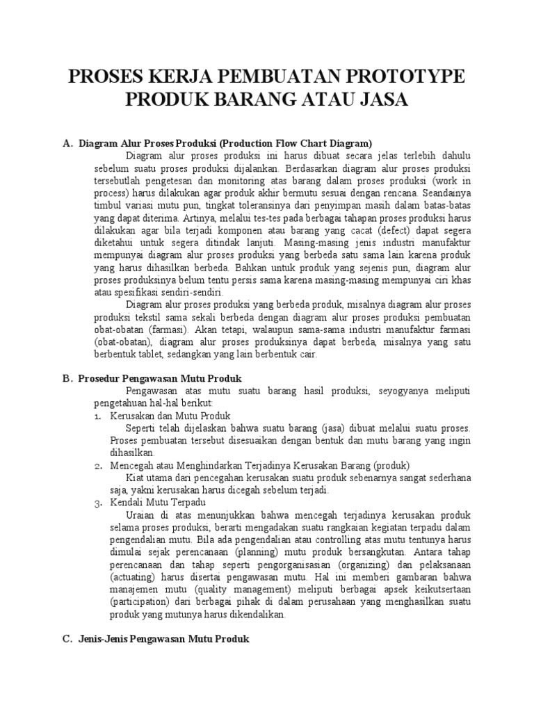 Proses Kerja Pembuatan Prototype Produk Barang Atau Jasa | PDF