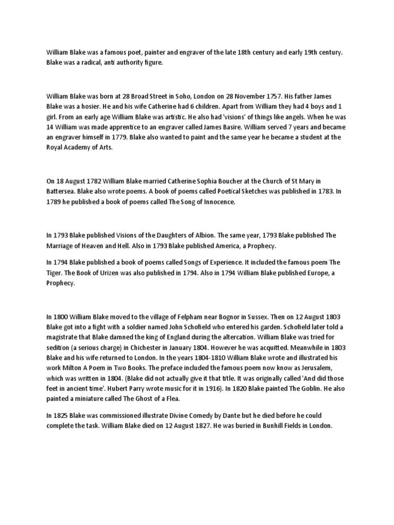 William Blake Biography | PDF