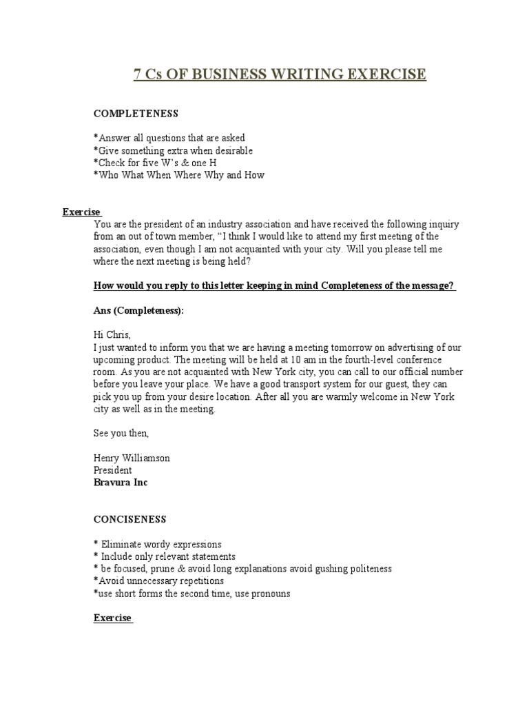7 Cs of Business Writing Exercise: Completeness | PDF | Linguistic ...
