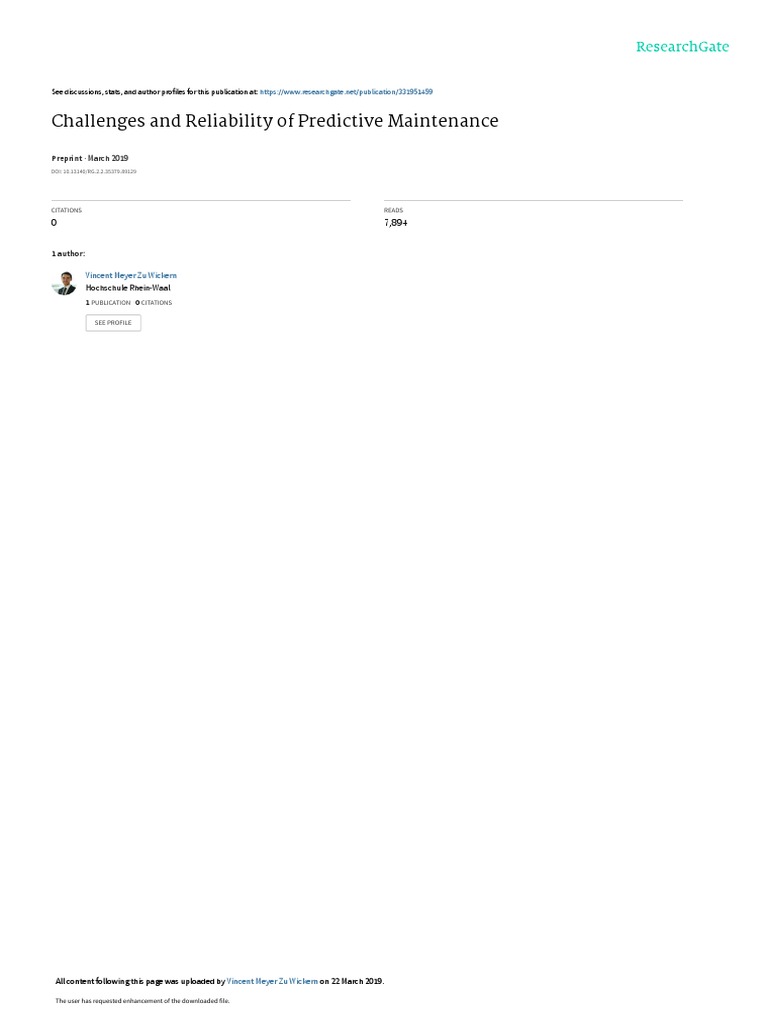 Challenges and Reliability of Predictive Maintenance: March 2019 | PDF