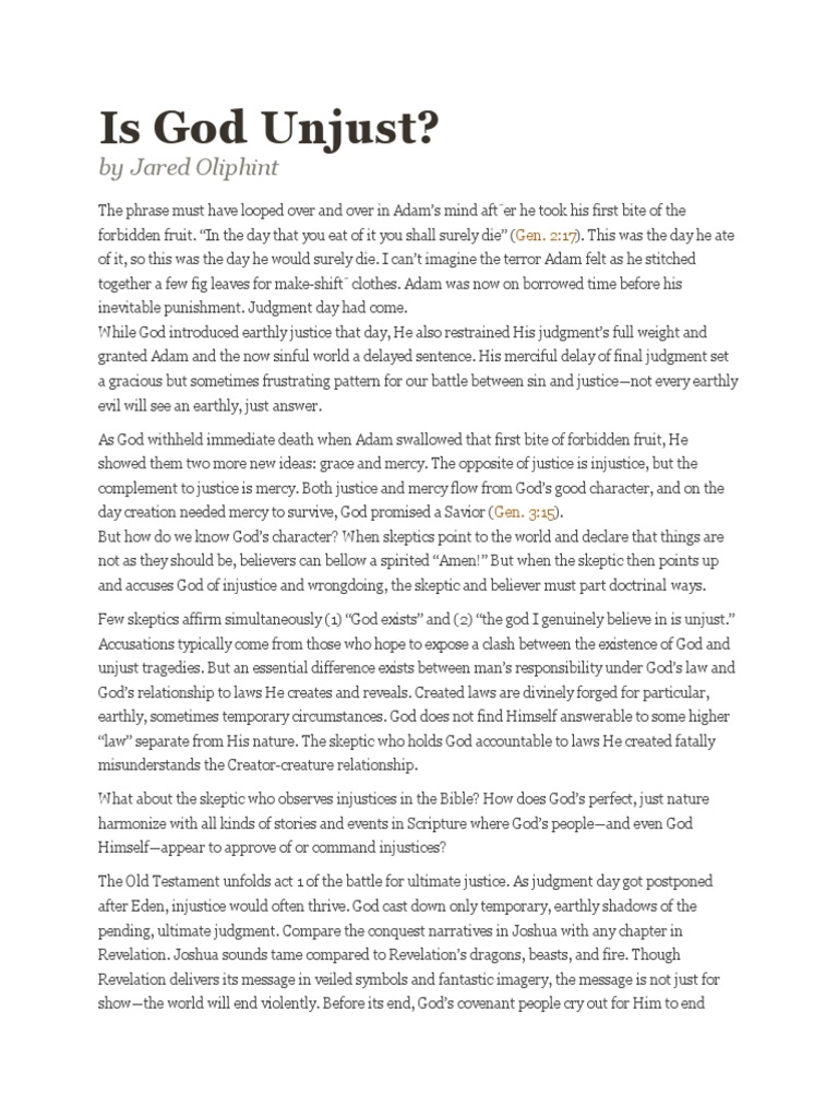 Is God Unjust?: by Jared Oliphint | PDF | Last Judgment | Adam