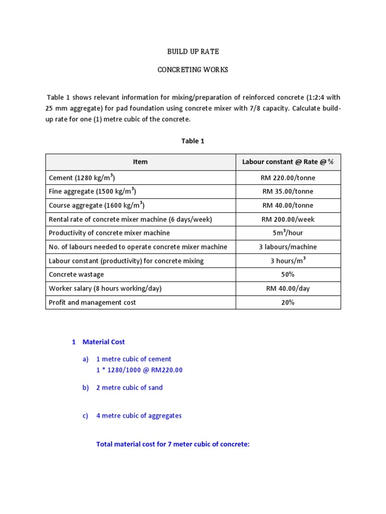 BUILD UP RATE Concrete Work Question | PDF | Construction Aggregate ...