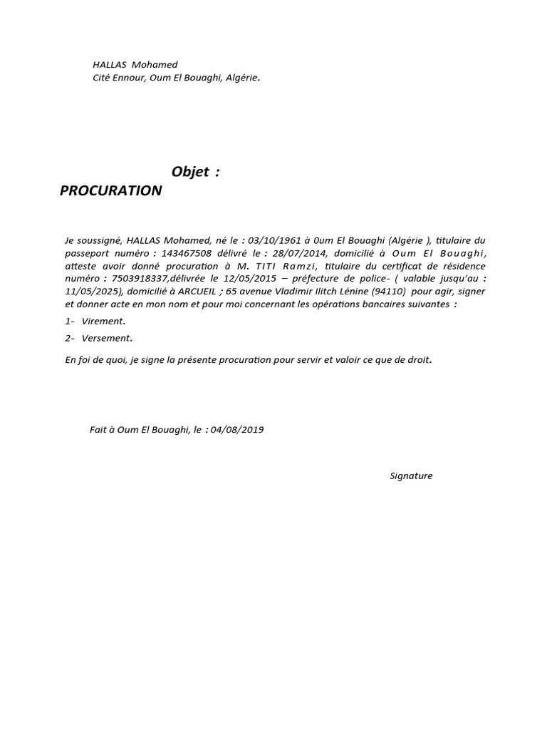 Modele Procuration | PDF | Finance et gestion monétaire | Sciences sociales