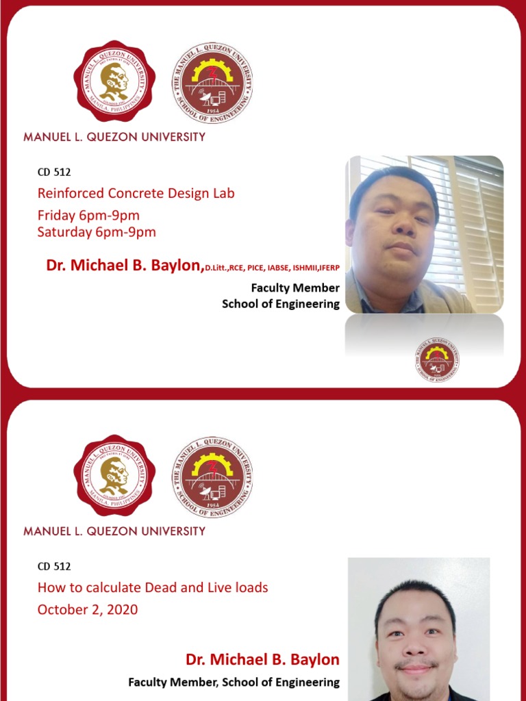 Dr. Michael B. Baylon,: Reinforced Concrete Design Lab Friday 6pm-9pm ...