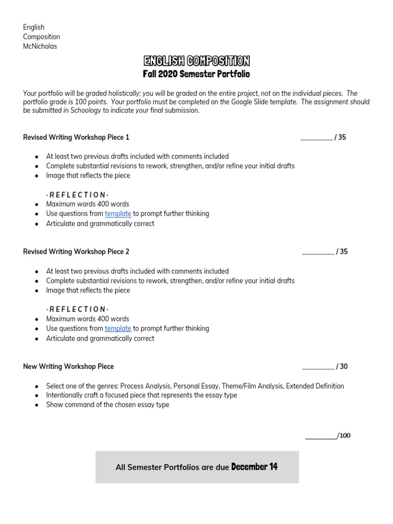 English 10B Semester Portfolio Guide | PDF
