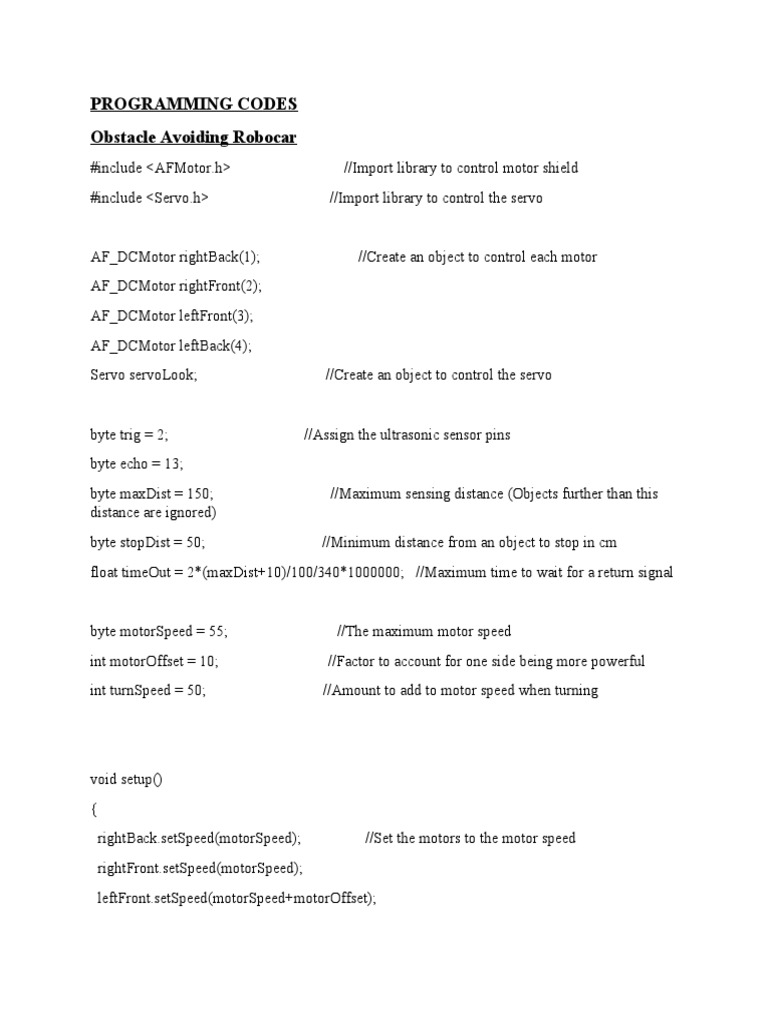 Programming Codes Obstacle Avoiding Robocar Pdf Computer Programming Computer Engineering