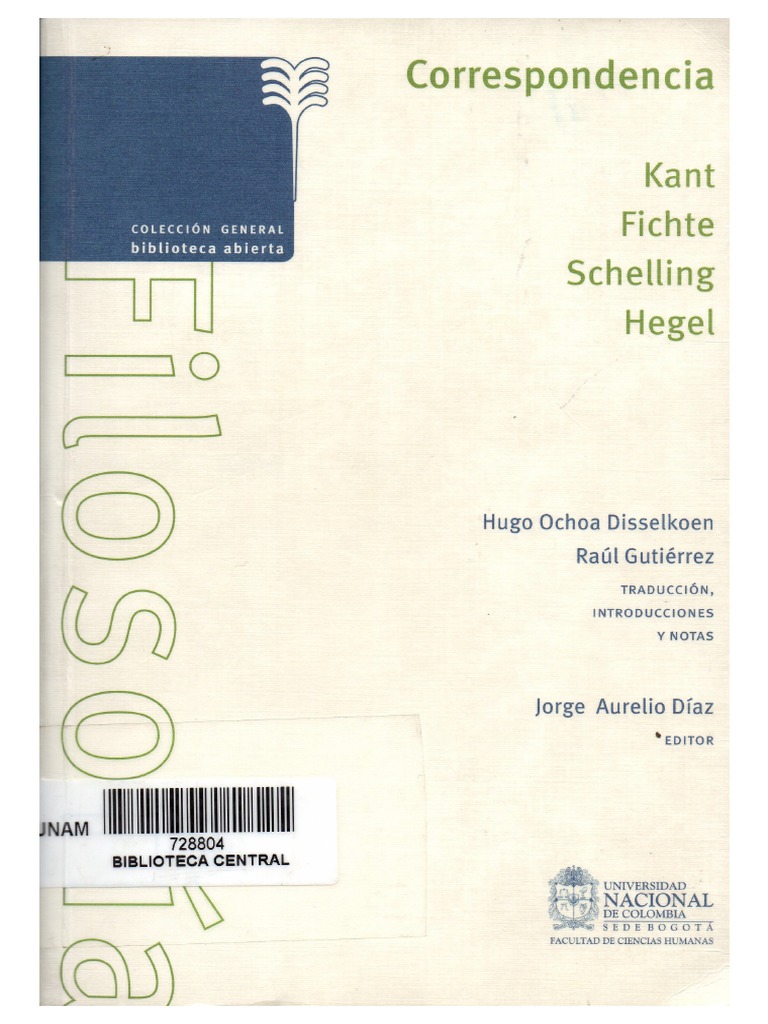 Correspondencia Kant Fichte Schelling Hegel PDF | PDF