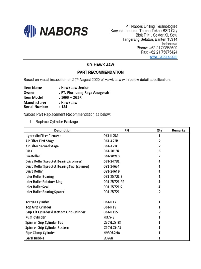 PRA - SR HAWKJAW - Part Replacement Recommendation | PDF | Piston ...