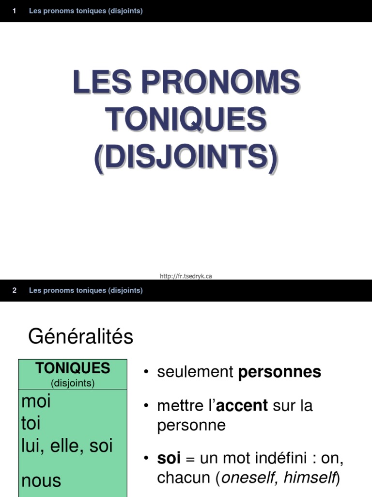 Guide des Pronoms Toniques | PDF | Pronom | Accent tonique