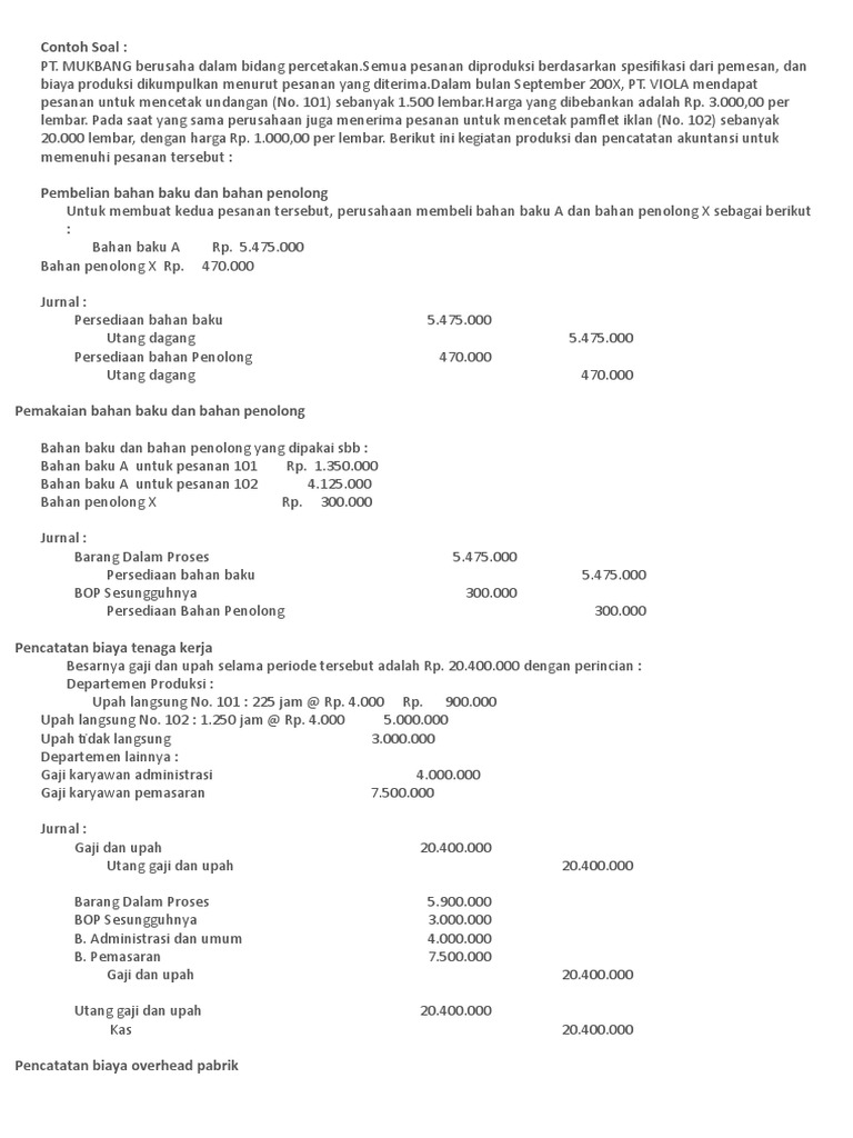 Contoh JOB Order Costing | PDF