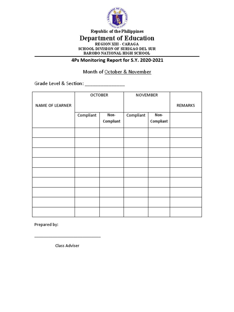 4Ps Monitoring Form New Normal | PDF