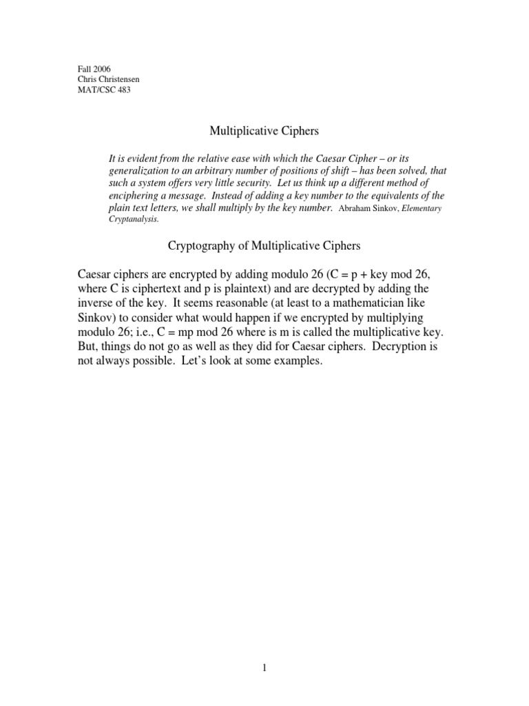 Section 6 Multiplicative Ciphers | PDF | Cryptography | Encryption