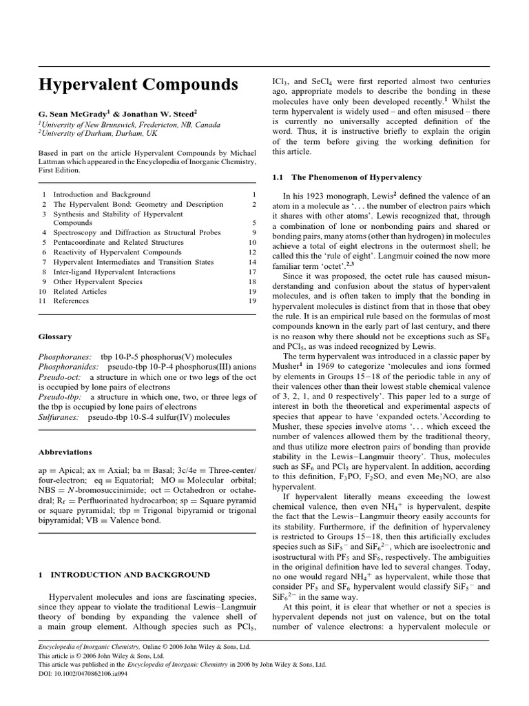 Hypervalent Compounds: G. Sean Mcgrady & Jonathan W. Steed | PDF ...