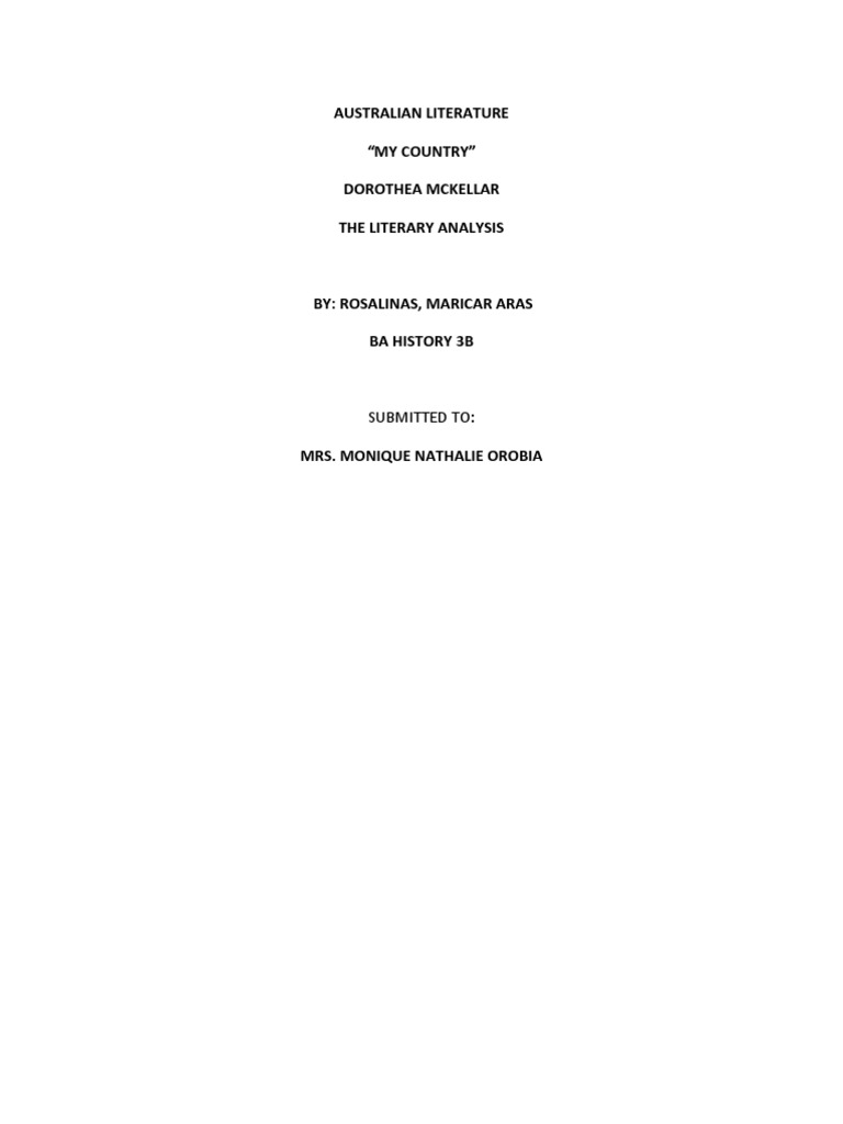 Australian Literature "My Country" Dorothea Mckellar The Literary ...
