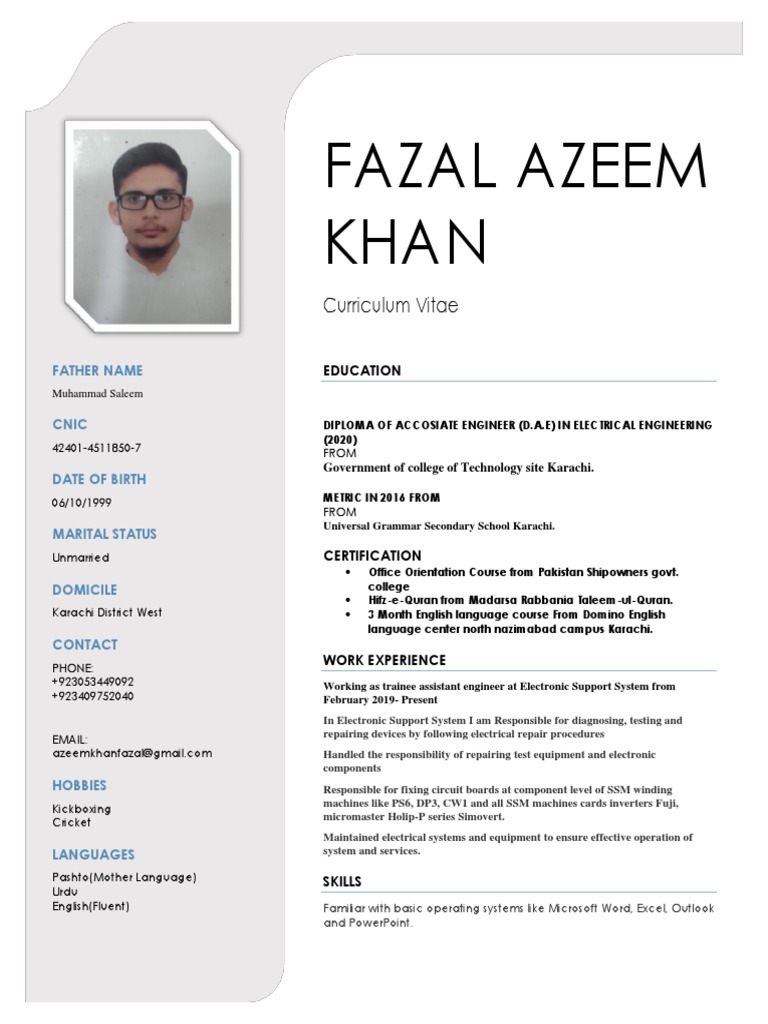 Fazal Azeem Khan: Curriculum Vitae | PDF