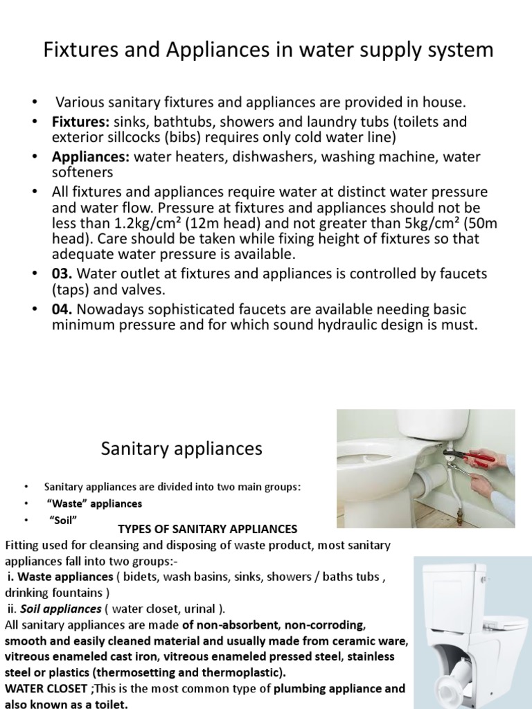 An Overview of Sanitary Fixtures, Appliances, and Components in a ...