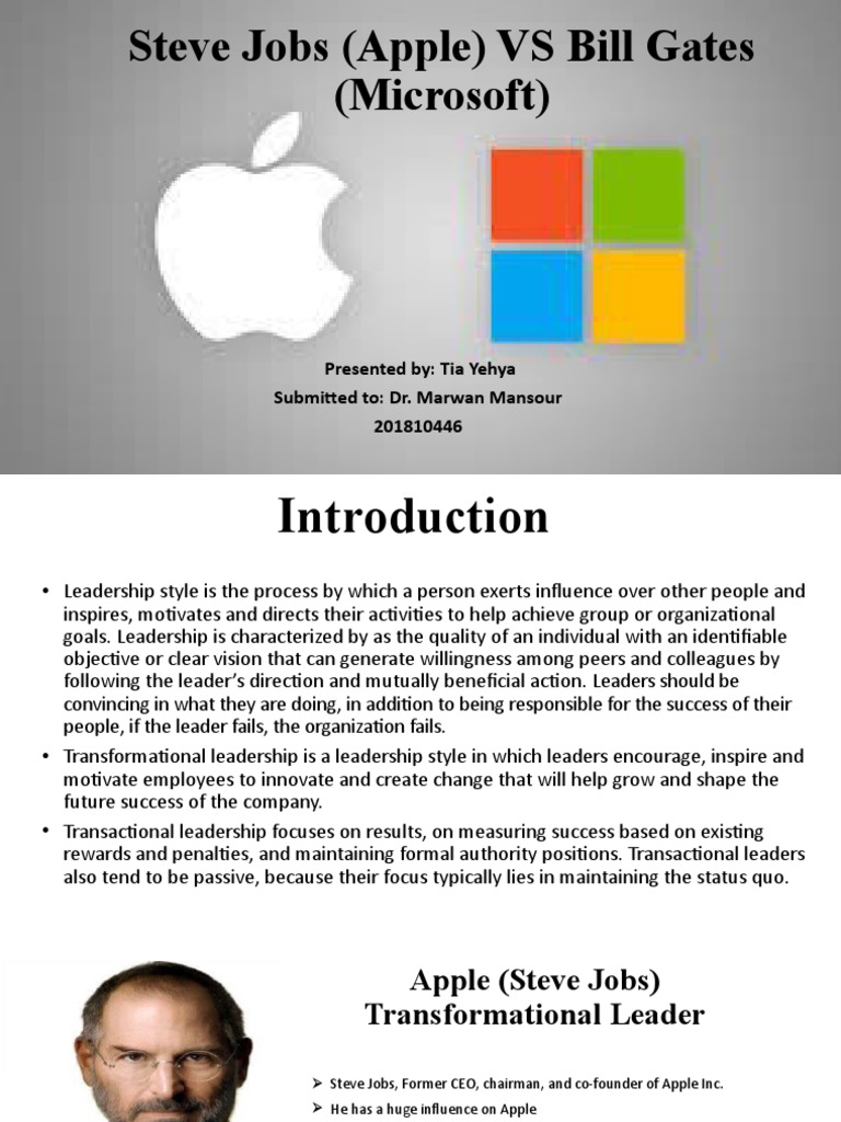 Steve Jobs (Apple) VS Bill Gates (Microsoft) : Presented By: Tia Yehya ...