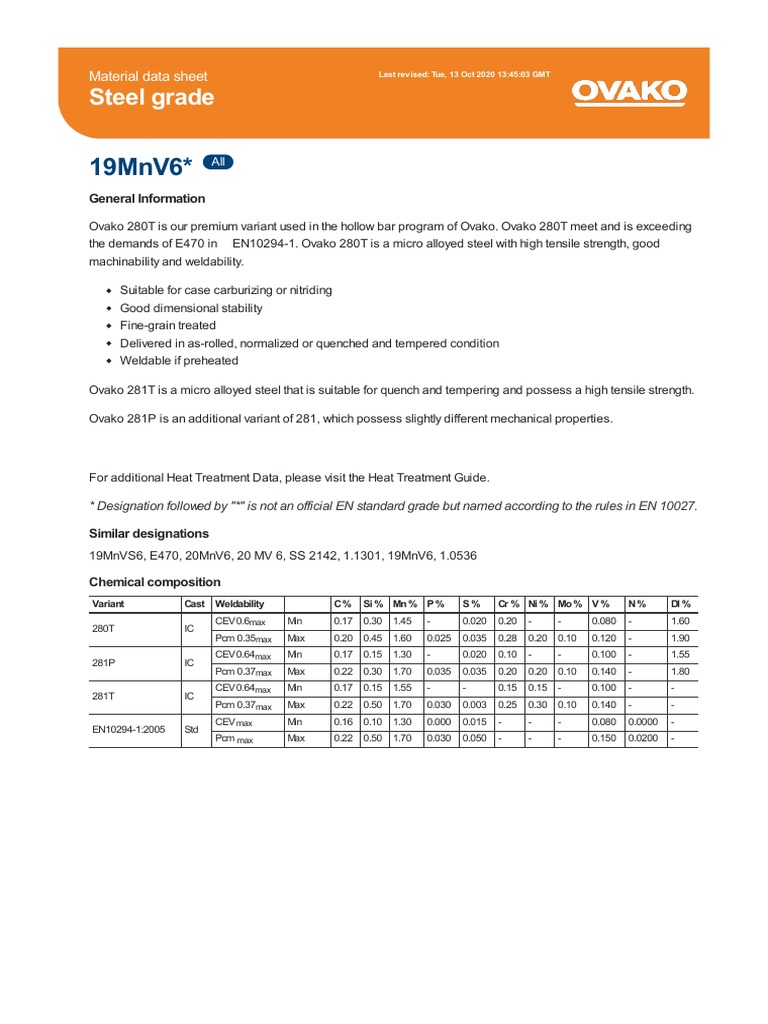 Steel Grade: Material Data Sheet | PDF | Heat Treating | Industrial ...