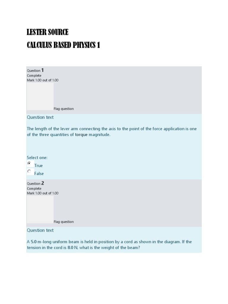 Calculus-Based Physics 1 MQ2-MIDTERM EXAM | PDF | Torque | Rotation ...