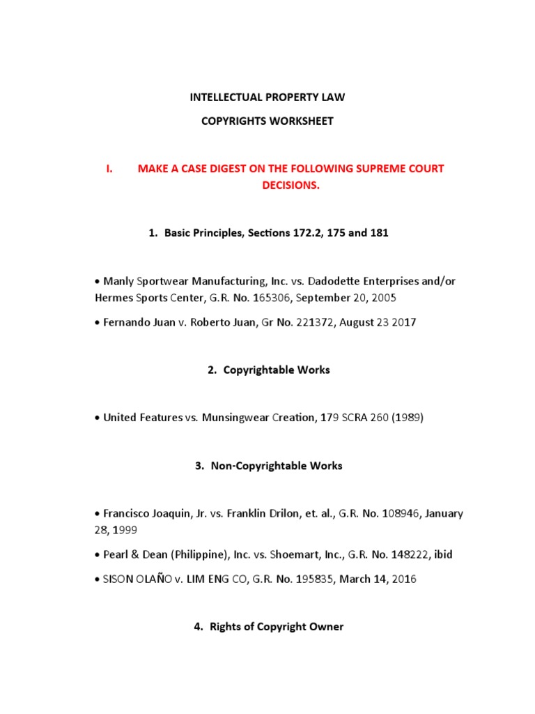 Ipl Copyright Worksheet | PDF | Copyright Infringement | Copyright