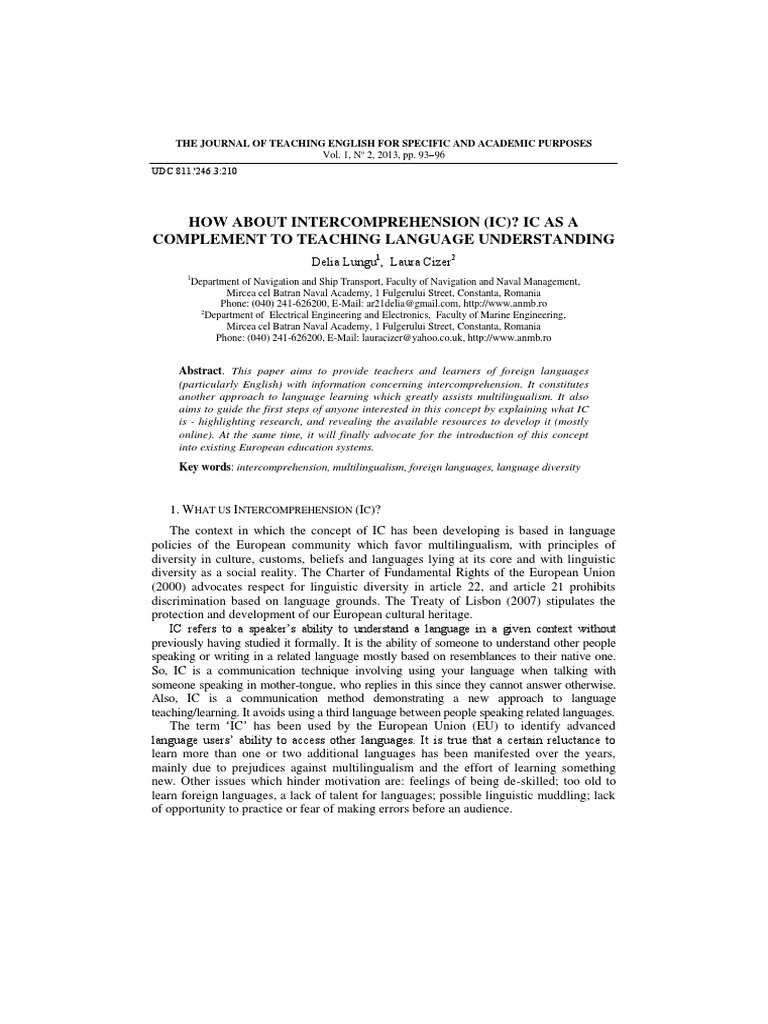 Lungu - How About Intercomprehension - Different IC Projects | PDF ...