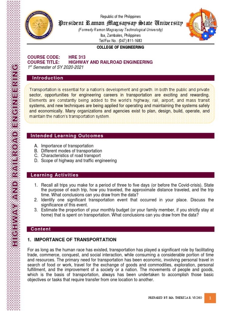 Module 1 Highway and Railroad | PDF | Public Transport | Transport