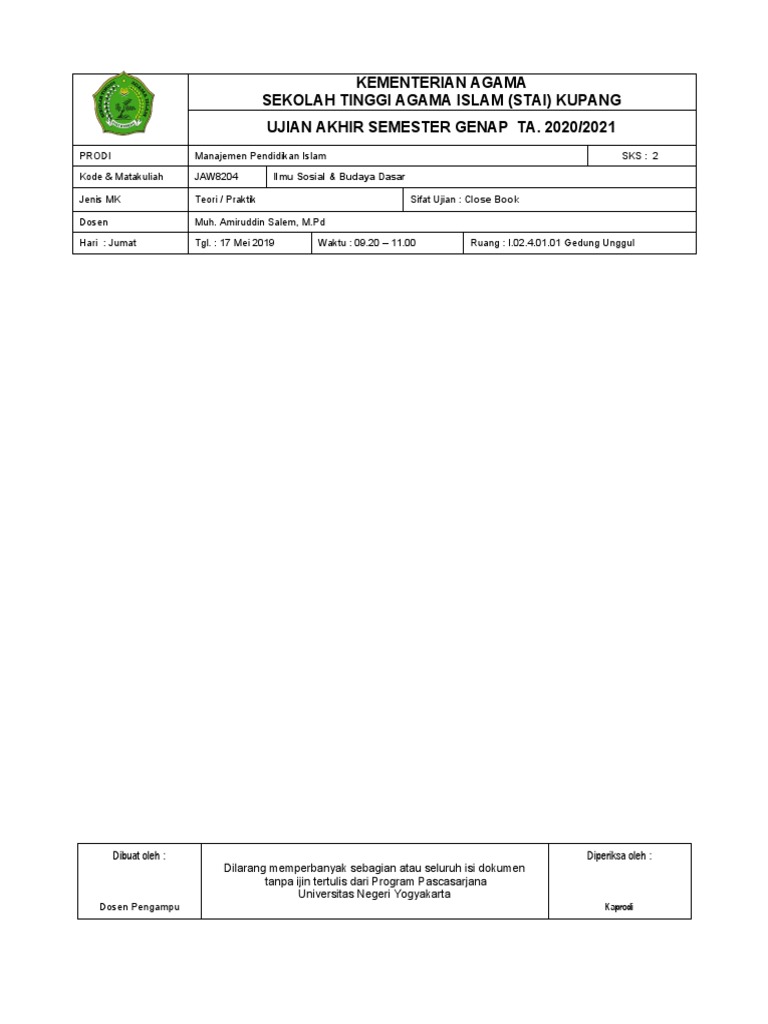 Kop Soal Ujian Madrasah 2021 | PDF