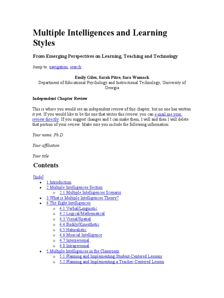 Exploring Multiple Intelligences and Learning Styles: A Comprehensive ...