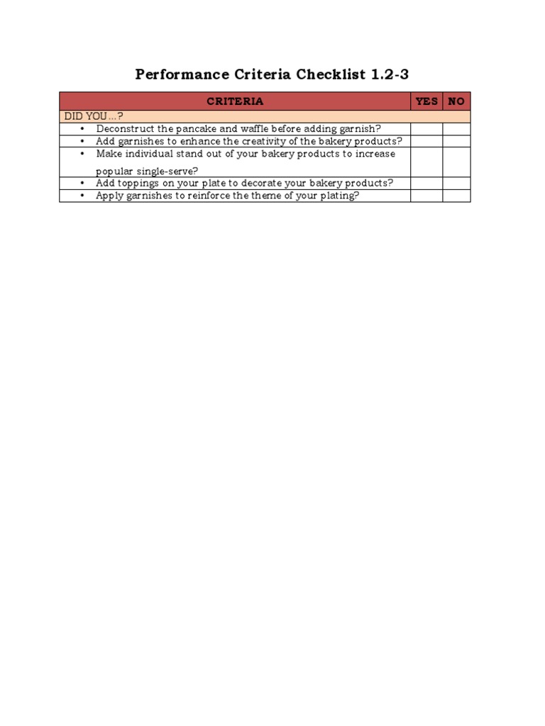 Performance Criteria Checklist 1 | PDF