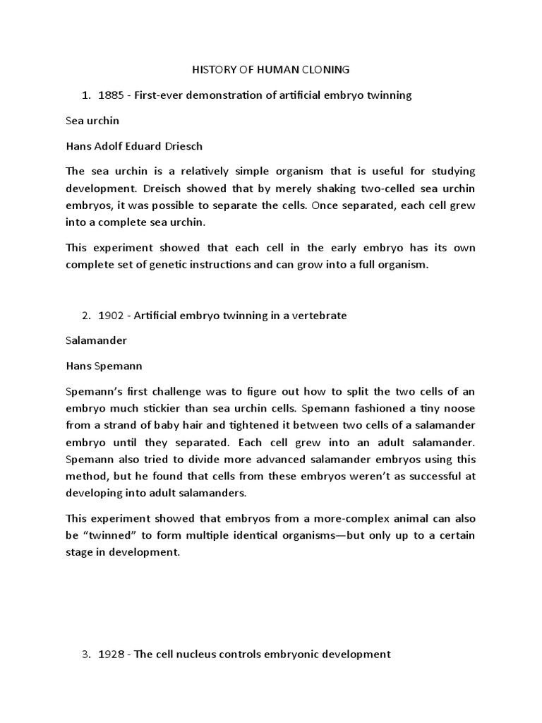 History of Human Cloning Milestones | PDF | Cloning | Reproduction