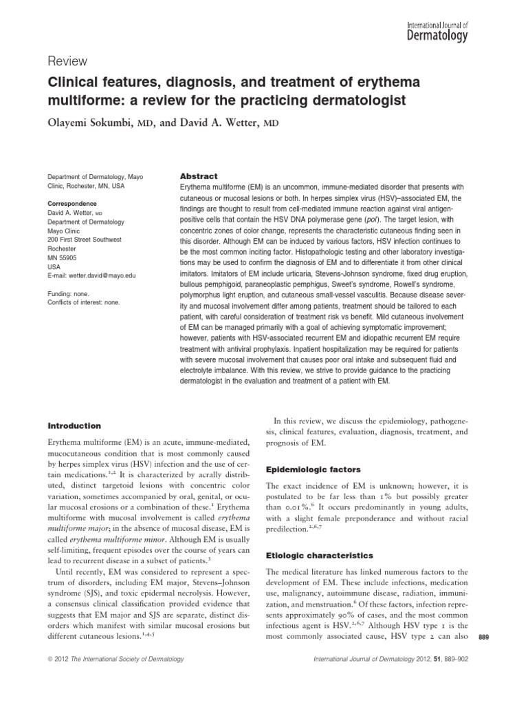 Clinical Features, Diagnosis, and Treatment of Erythema Multiforme: A ...