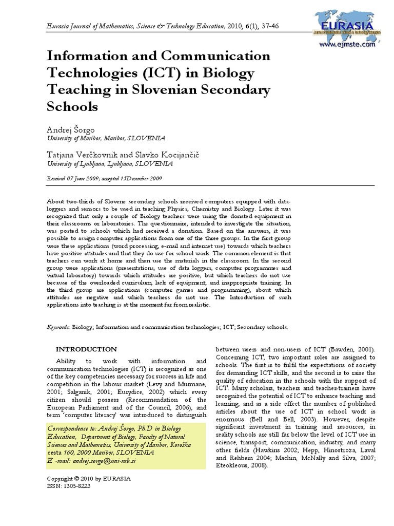Information and Communication Technologies (ICT) in Biology Teaching in ...