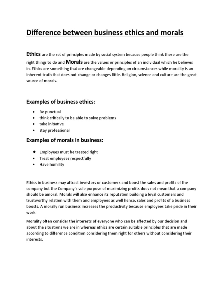 Business Ethics Vs Morals | PDF