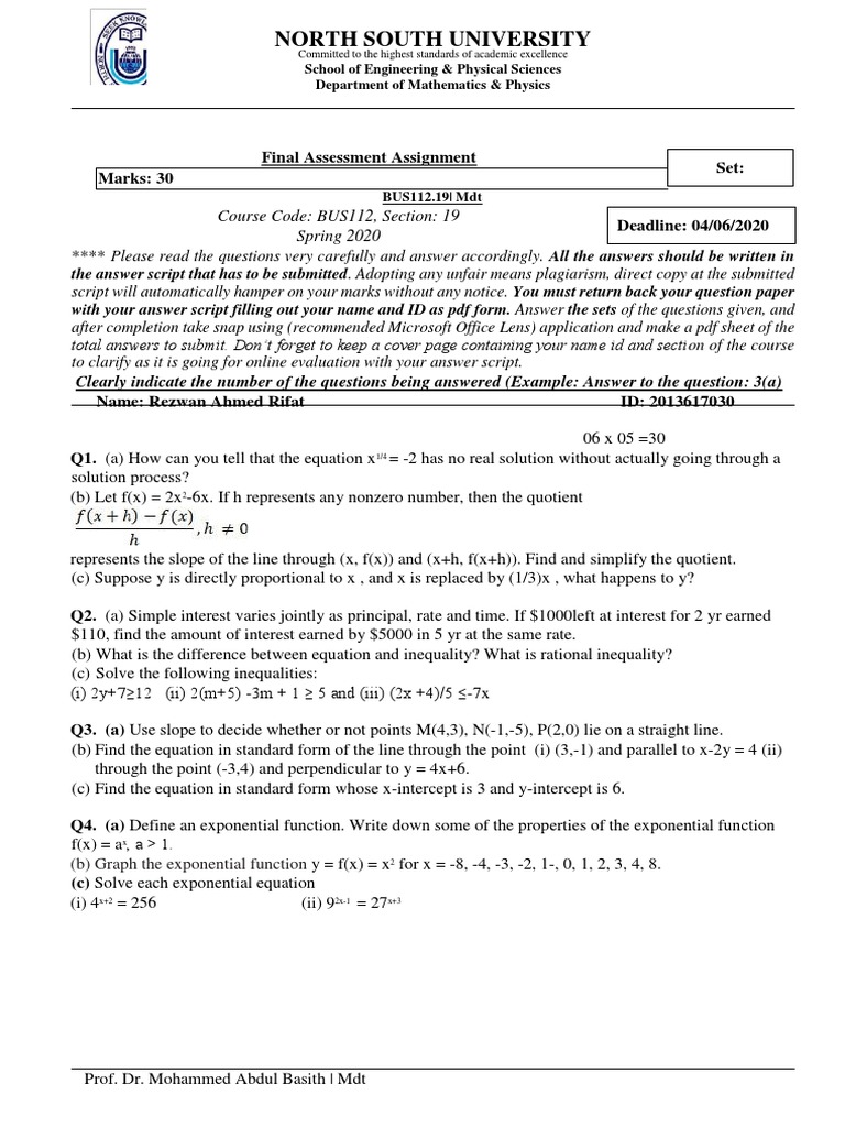 BUS112 Final Assignment | PDF | Exponential Function | Function (Mathematics)