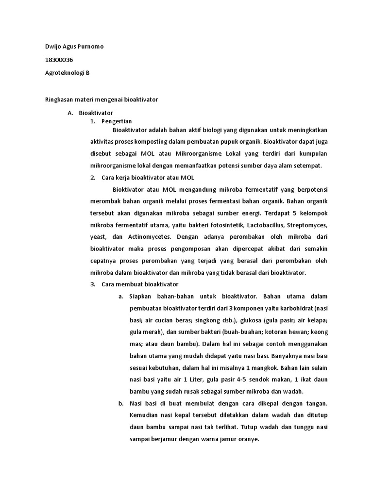 Pembuatan dan Pengertian Bioaktivator | PDF