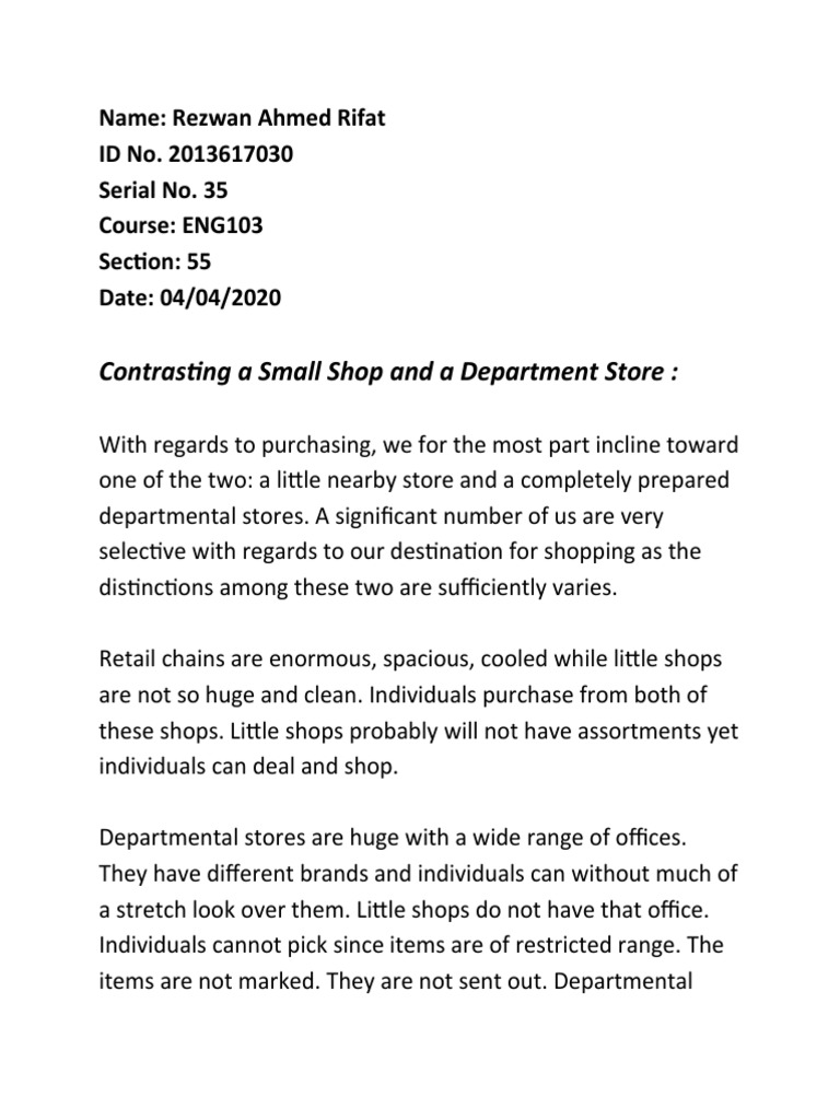 Contrasting Shopping Experiences and Offerings: A Comparison of Small ...