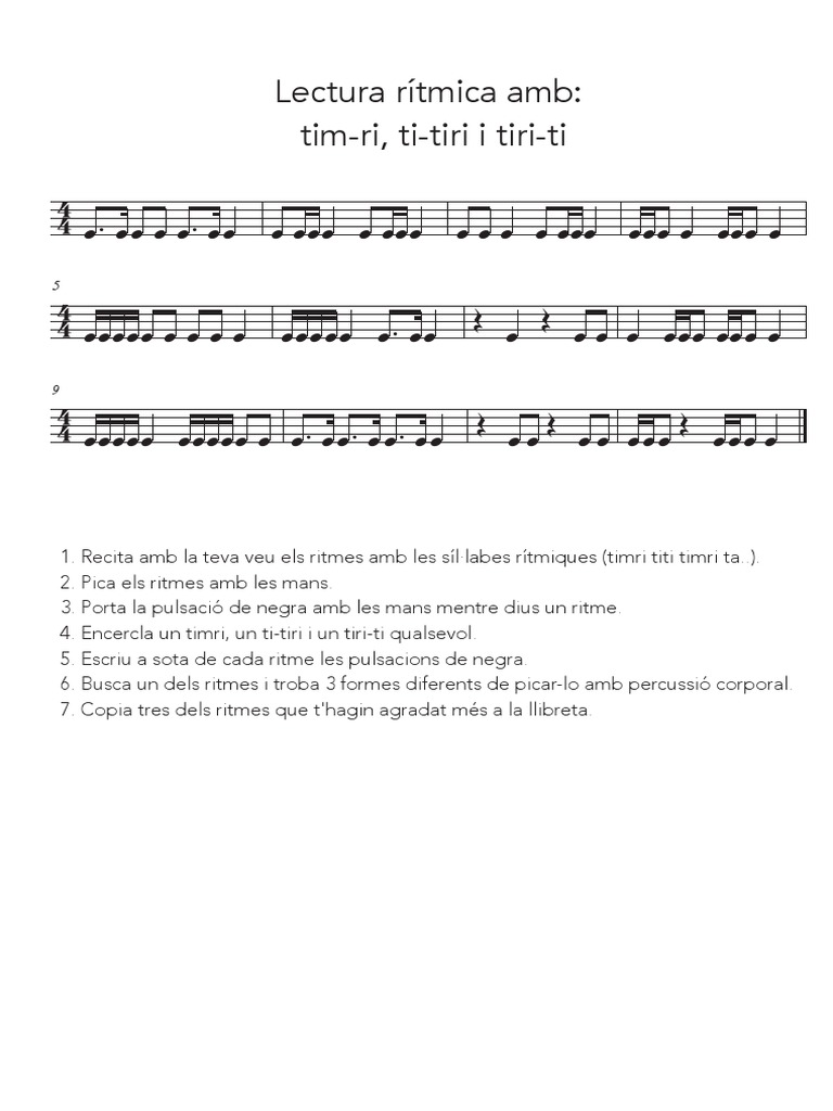 Lectura Amb Ritmes de Timri, Ti-Tiri I Tiri-Ti - Score PDF | PDF