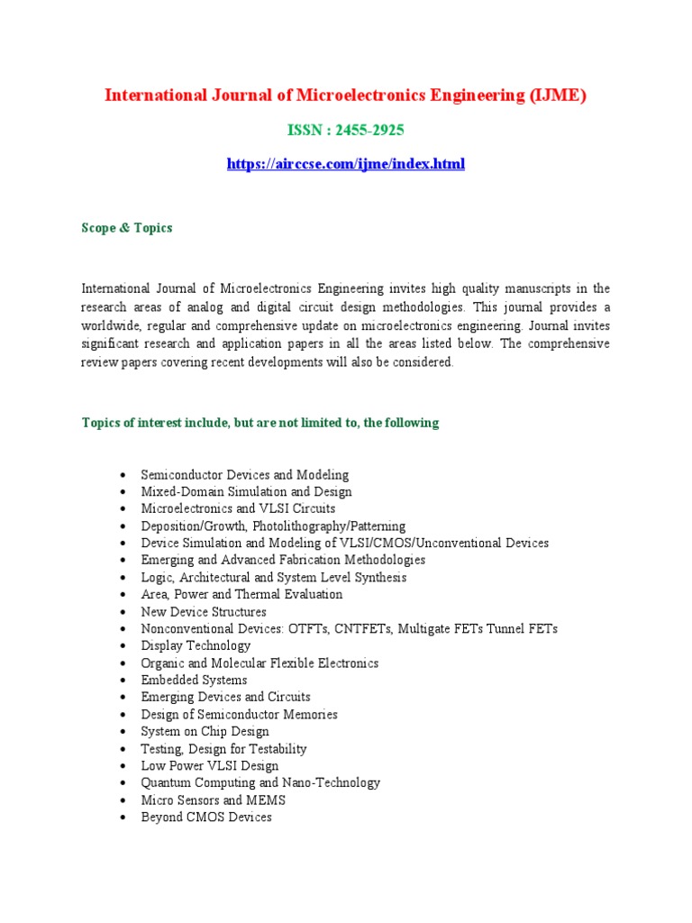 International Journal of Microelectronics Engineering (IJME) | PDF
