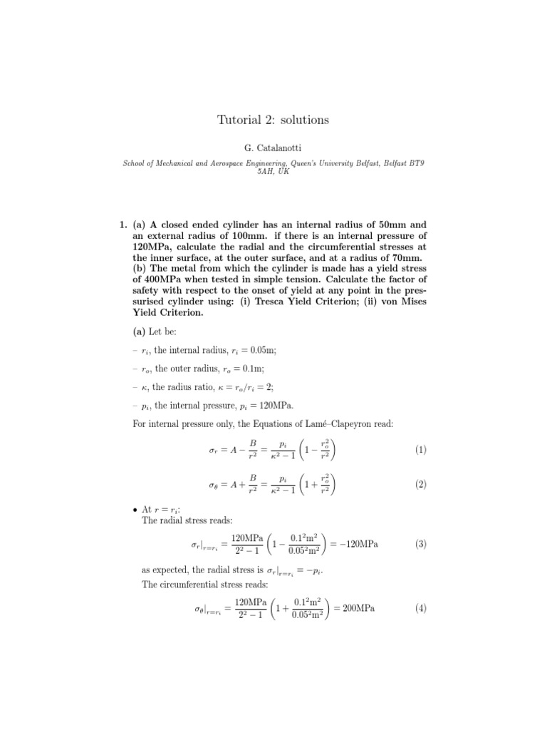 Tutorial 2: Solutions: School of Mechanical and Aerospace Engineering ... Tutorial 2: Solutions: School of Mechanical and Aerospace Engineering ...